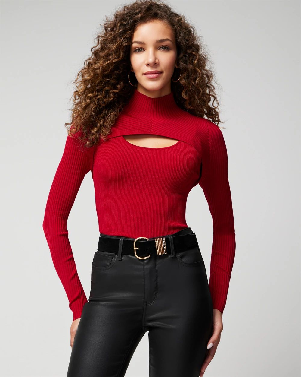 Long Sleeve Cutout Mockneck Top White House Black Market